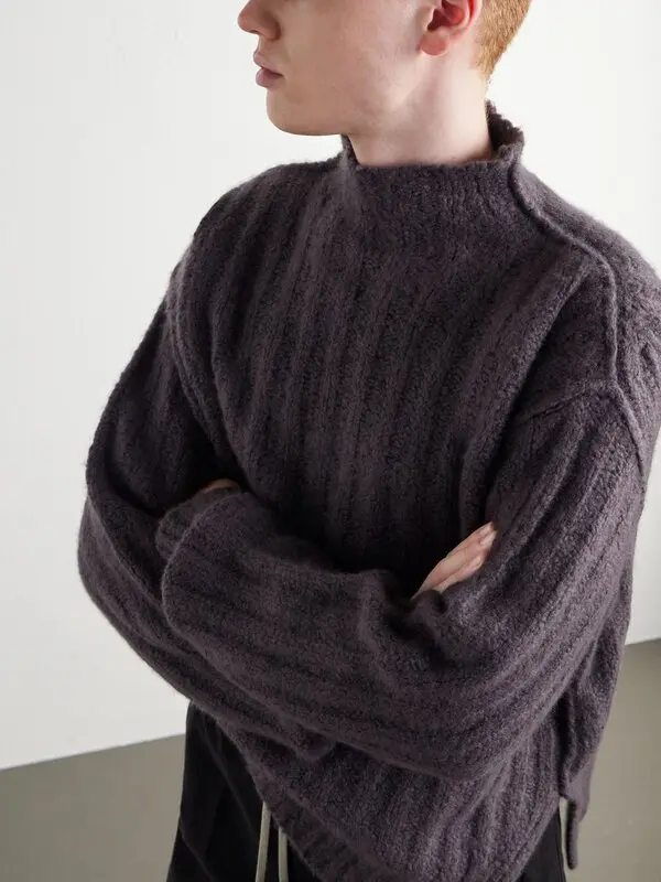 Rick Owens Ribbed Cashmere And Silk-blend Rollneck Sweater - Purple