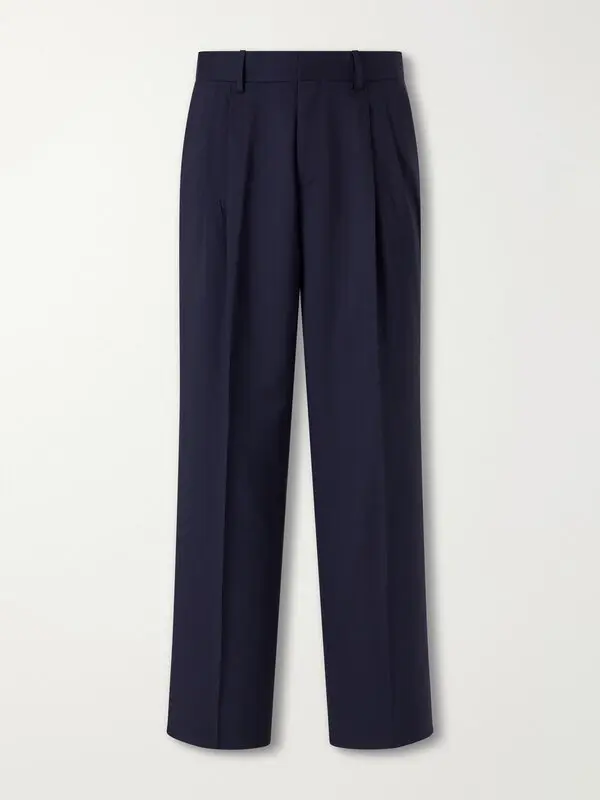 Mr P. Wide-leg Pleated Wool Suit Trousers - Blue