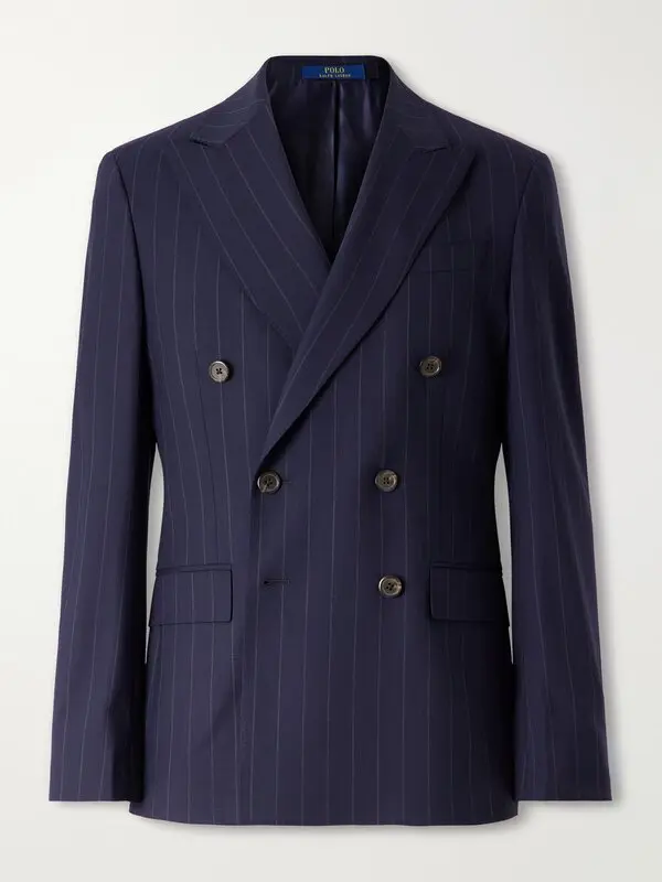 Polo Ralph Lauren Double-breasted Striped Wool-blend Suit Jacket