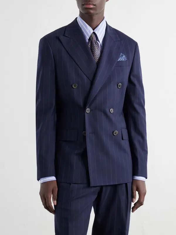 Polo Ralph Lauren Double-breasted Striped Wool-blend Suit Jacket