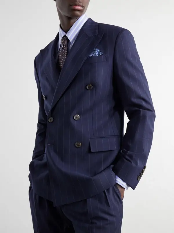Polo Ralph Lauren Double-breasted Striped Wool-blend Suit Jacket