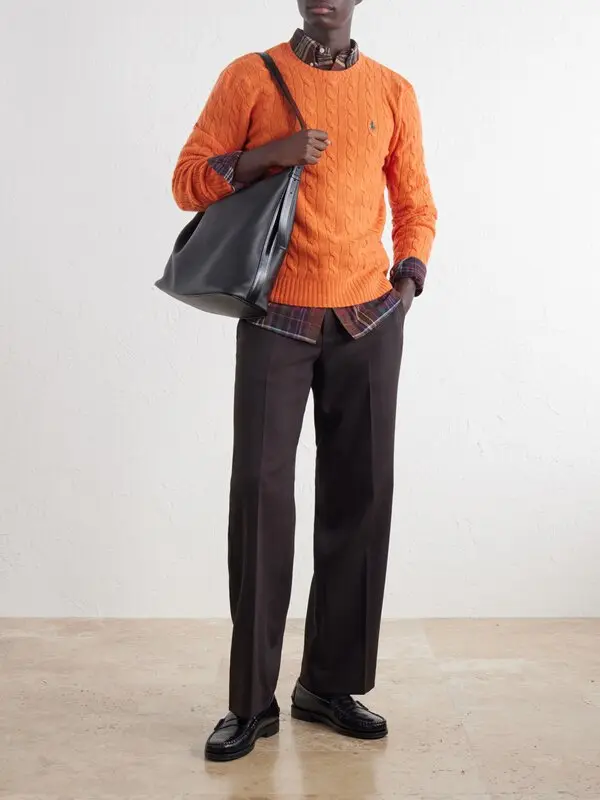Polo Ralph Lauren Logo-embroidered Cable-knit Wool And Cashmere-blend Sweater - Orange
