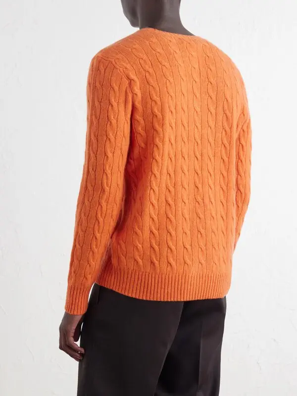 Polo Ralph Lauren Logo-embroidered Cable-knit Wool And Cashmere-blend Sweater - Orange