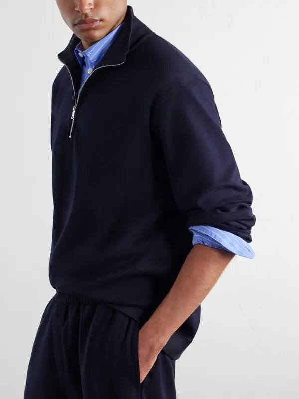 Mr P. Cotton-blend Double-faced Jersey Half-zip Sweatshirt