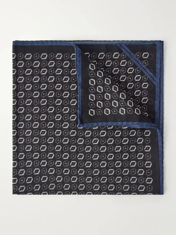 Zegna Printed Wool Pocket Square - Blue