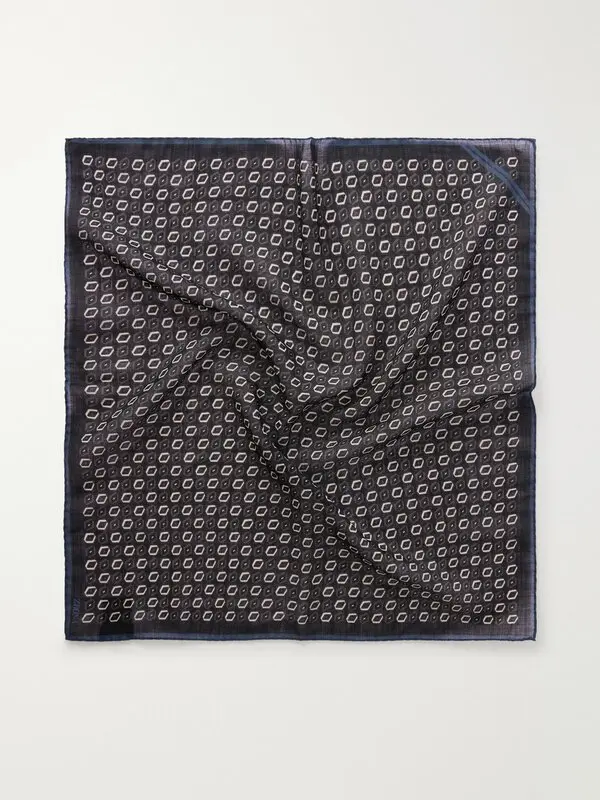Zegna Printed Wool Pocket Square