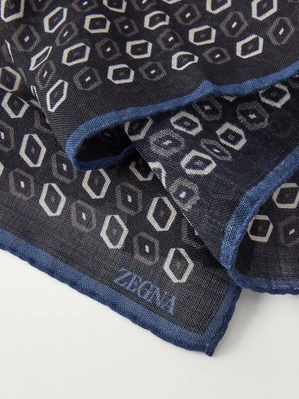 Zegna Printed Wool Pocket Square
