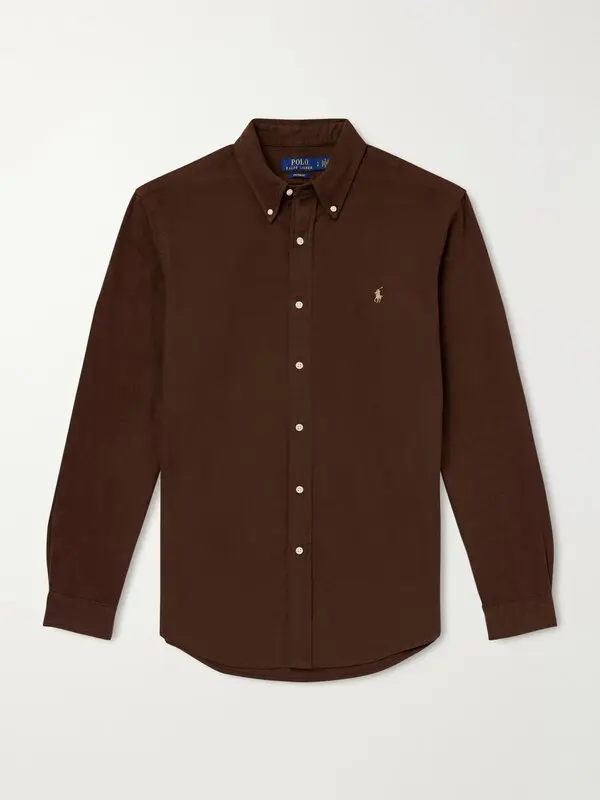 Polo Ralph Lauren Button-down Collar Logo-embroidered Cotton-flannel Shirt - Brown