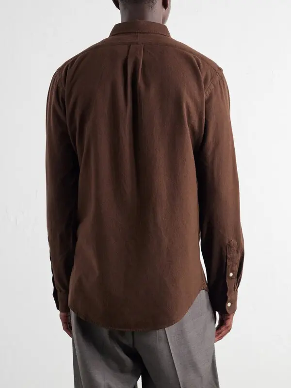 Polo Ralph Lauren Button-down Collar Logo-embroidered Cotton-flannel Shirt - Brown