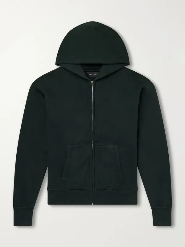 LES TIEN Garment-dyed Cotton-jersey Zip-up Hoodie - Green