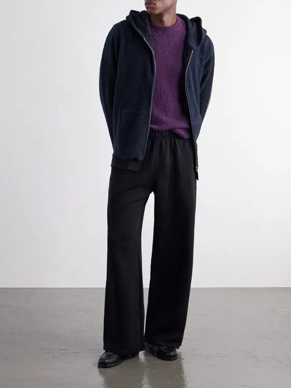 LES TIEN Party Wide-leg Garment-dyed Cotton-fleece Sweatpants - Black