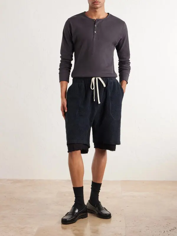 LES TIEN Straight-leg Cotton-fleece Drawstring Shorts