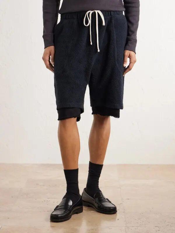 LES TIEN Straight-leg Cotton-fleece Drawstring Shorts