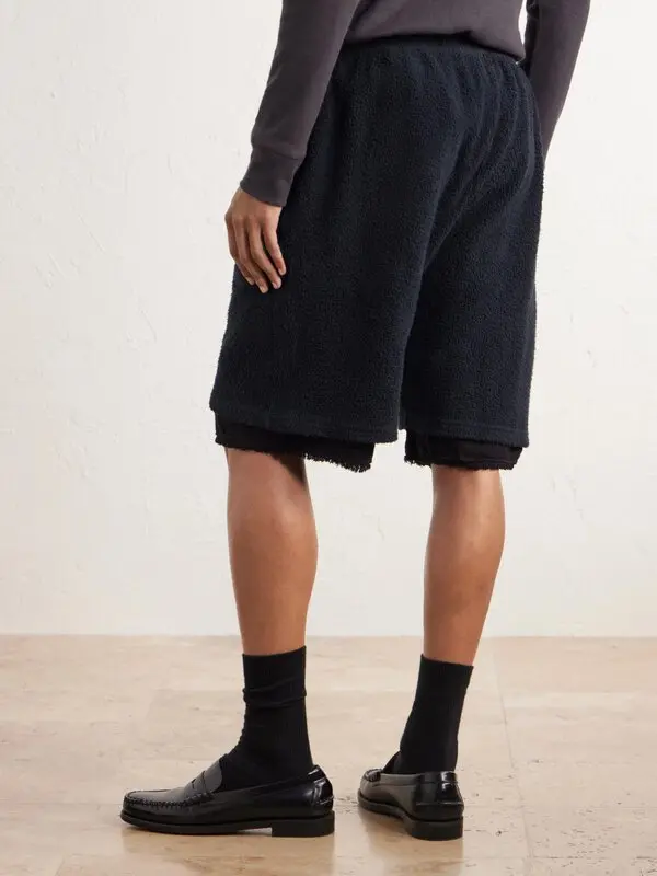 LES TIEN Straight-leg Cotton-fleece Drawstring Shorts