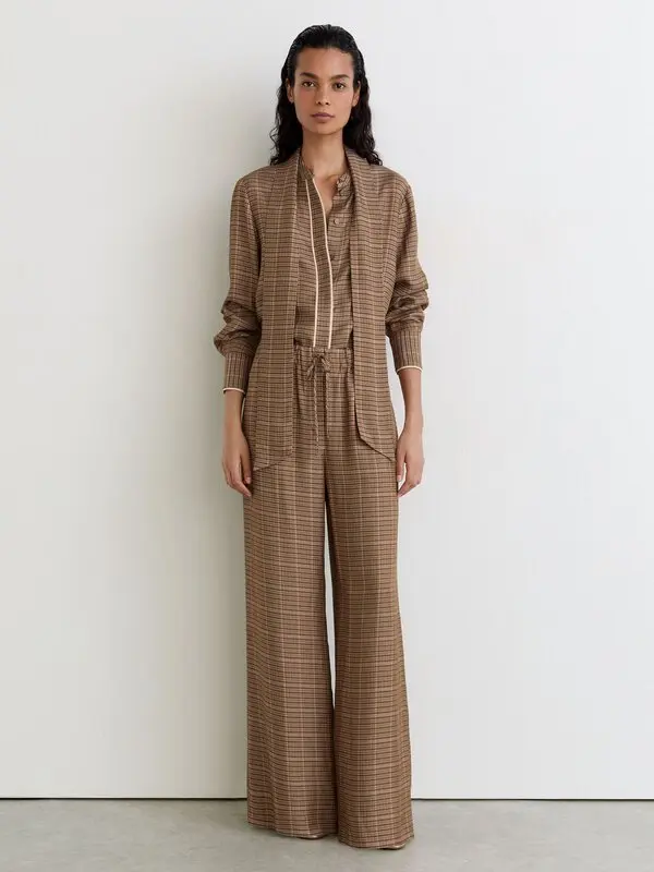 REISS Minnie Check Tie-neck Blouse