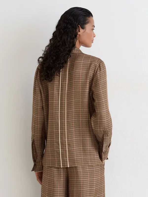 REISS Minnie Check Tie-neck Blouse