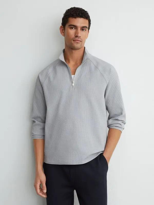 REISS Lennox Waffle Half-zip Funnel-neck Sweatshirt