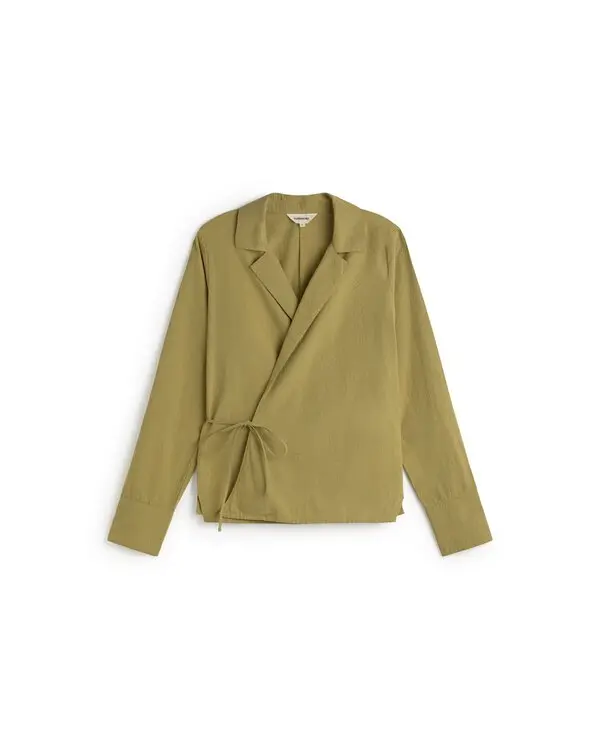 THINKING MU Wrapped Seersucker Lenie Blouse - Green