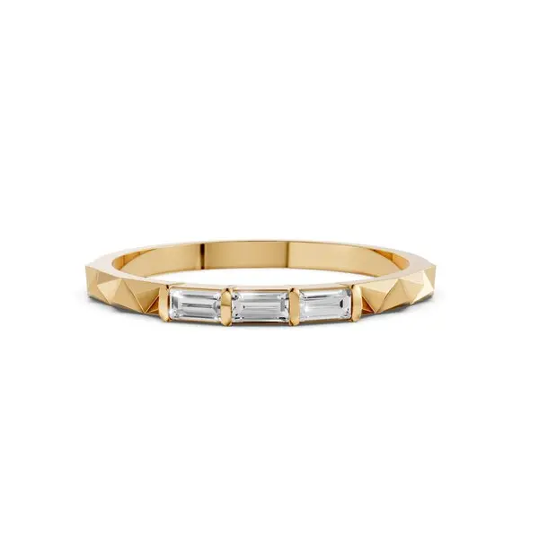 AYA FINE JEWELRY Rune Baguette Cut Lab Grown Diamond Channel Set Textured Band Ring In Gold - Yellow