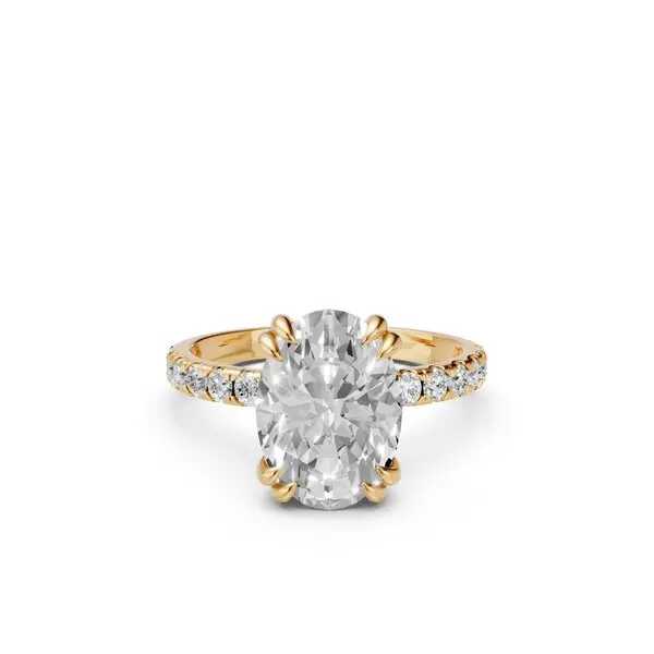 AYA FINE JEWELRY Marisela Oval Cut Igi Certified 3 Carat Lab Grown Diamond Pave Solitaire Ring In Gold - Yellow