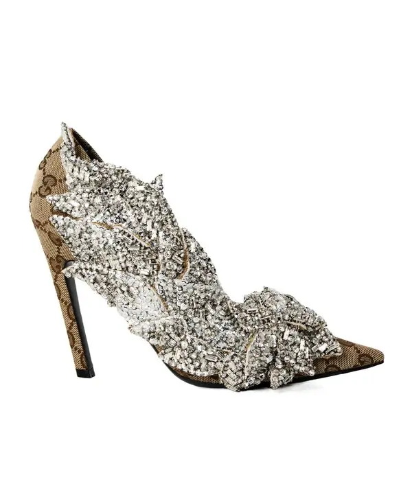 Gucci Gg Crystal Embellished Pointed Toe Stiletto Pumps