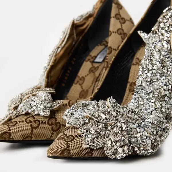 Gucci Gg Crystal Embellished Pointed Toe Stiletto Pumps