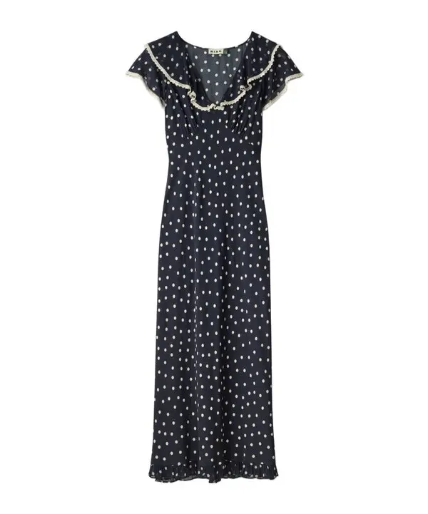 Rixo Printed V-neck Midi Dress - Black