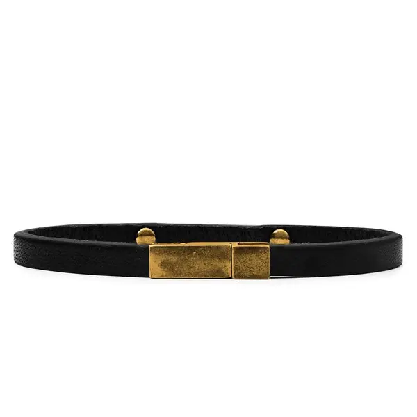 Saint Laurent Id Plaque Leather Bracelet