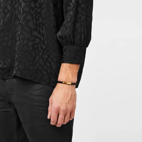 Saint Laurent Id Plaque Leather Bracelet