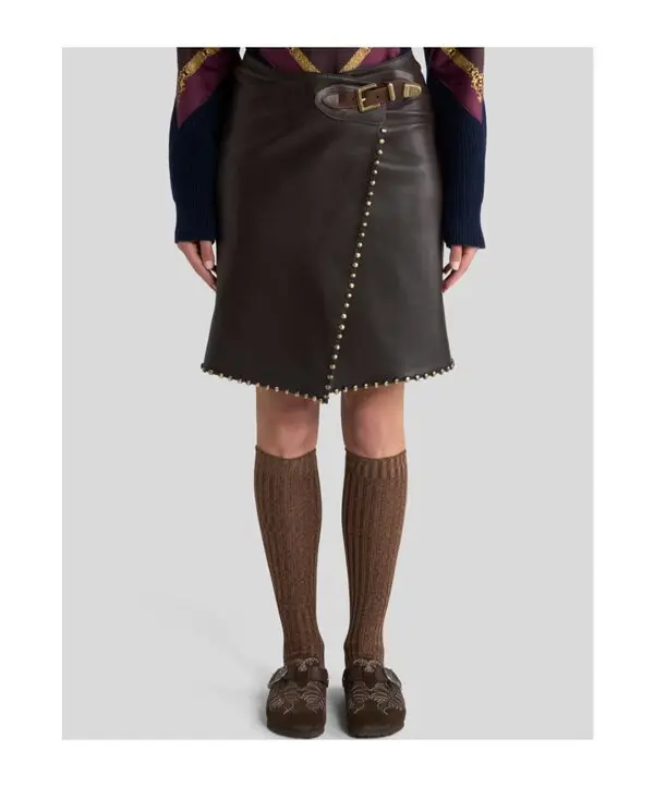 Etro Short Leather Skirt With Studs