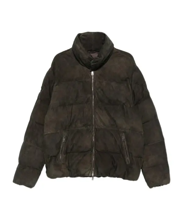 GIORGIO BRATO Padded Leather Jacket With Stand Collar