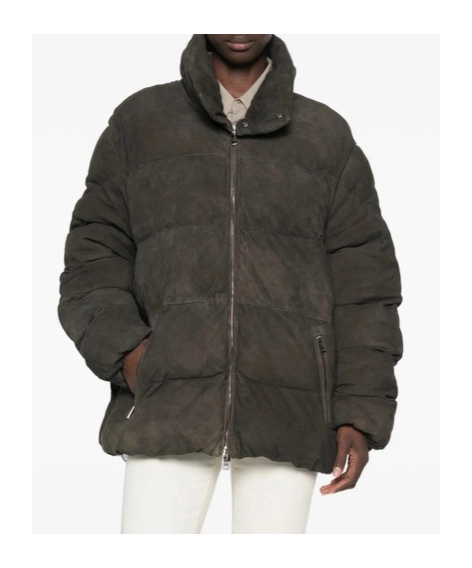 GIORGIO BRATO Padded Leather Jacket With Stand Collar