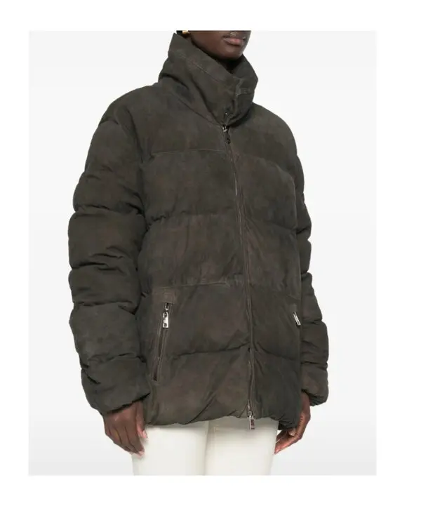 GIORGIO BRATO Padded Leather Jacket With Stand Collar