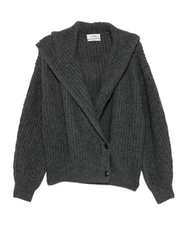 SYSTEM Ribbed-knit Hooded Cardigan