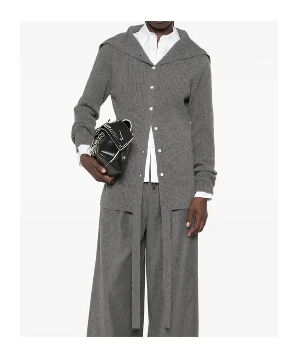 SYSTEM Ribbed-knit Sailor-collar Cardigan