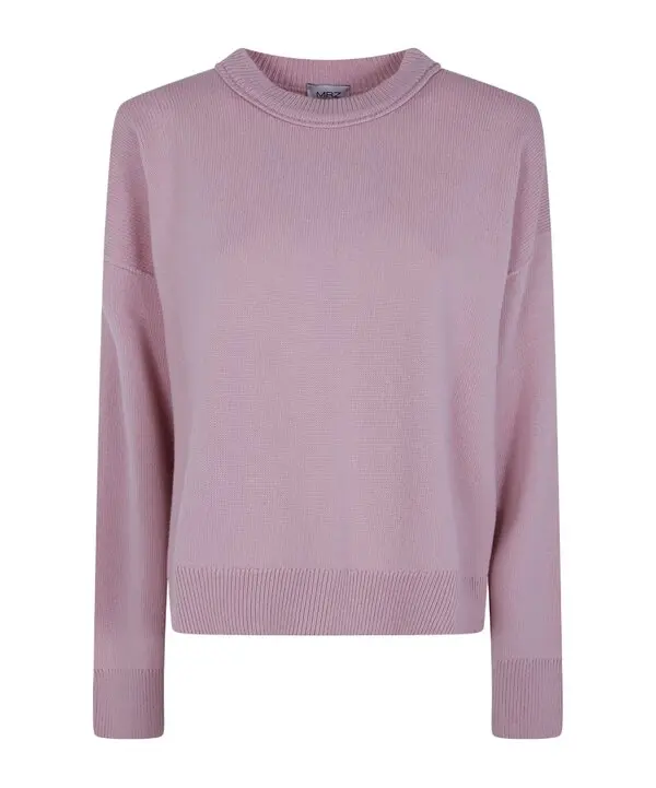 MRZ Cropped Oversized Round Neck Sweater - Pink