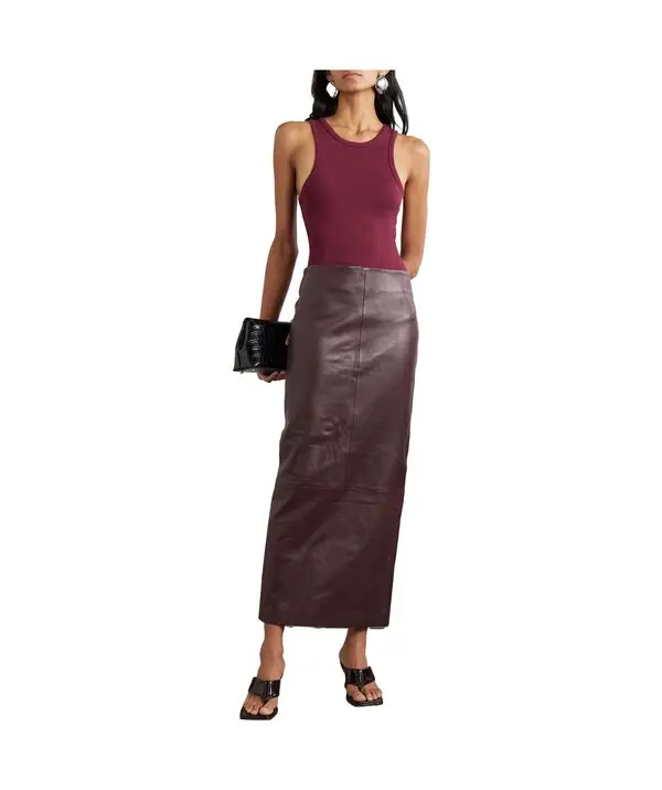 ST. AGNI Paneled Leather Maxi Skirt