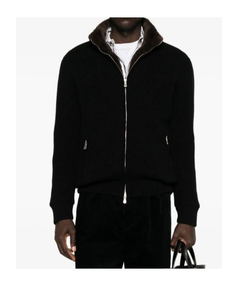 BARBA NAPOLI Ribbed-knit Faux-fur-trim Jacket