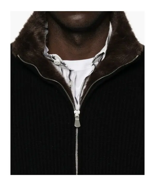 BARBA NAPOLI Ribbed-knit Faux-fur-trim Jacket