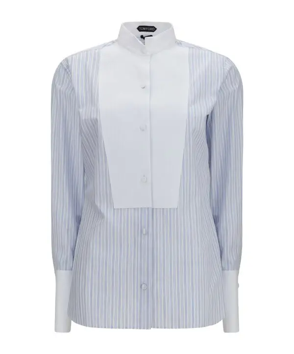 TOM FORD Vertical-stripe Bib-front Shirt - Blue