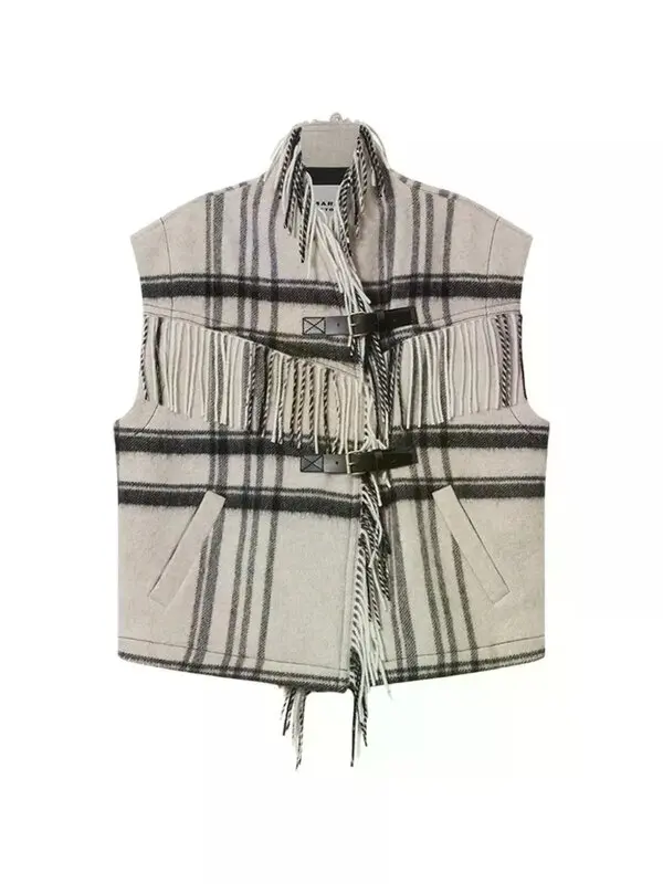 MARANT ETOILE Fringed Checked Vest - Neutrals