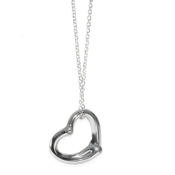 Tiffany & Co. Sterling Silver Diamond Elsa Peretti Open Heart Pendant - Sterling_silver