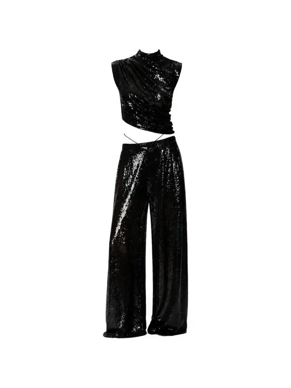 AMAZUIN Sequin-embroidered Cut-out Jumpsuit - Black
