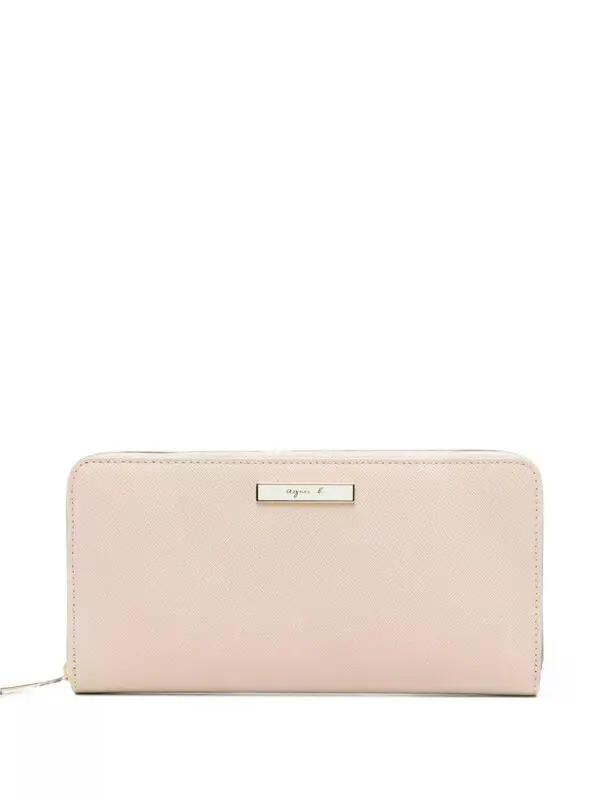 AGNES B. Leather Round-zip Long Wallet - Neutrals