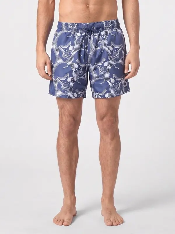 Philipp Plein All-over Skull Print Nylon Swim Trunks - Blue