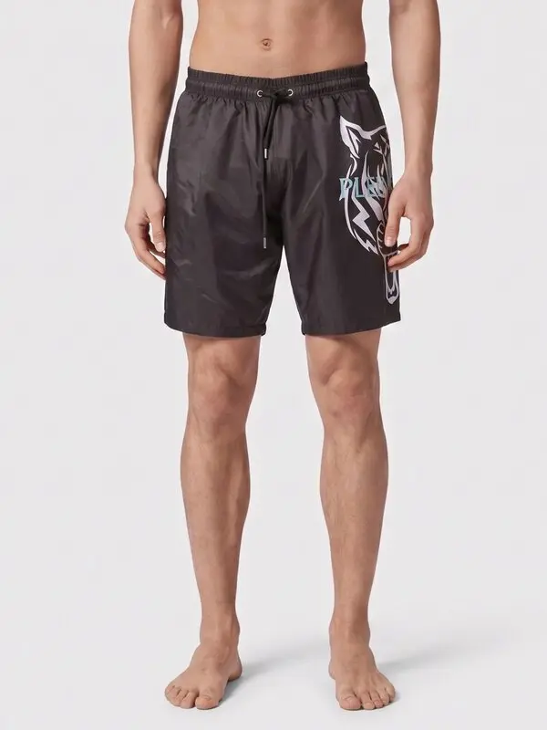 PLEIN SPORT Nylon Swim Trunks With Contrasting Printed Logo - White 1