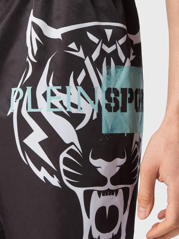 PLEIN SPORT Nylon Swim Trunks With Contrasting Printed Logo - White 1