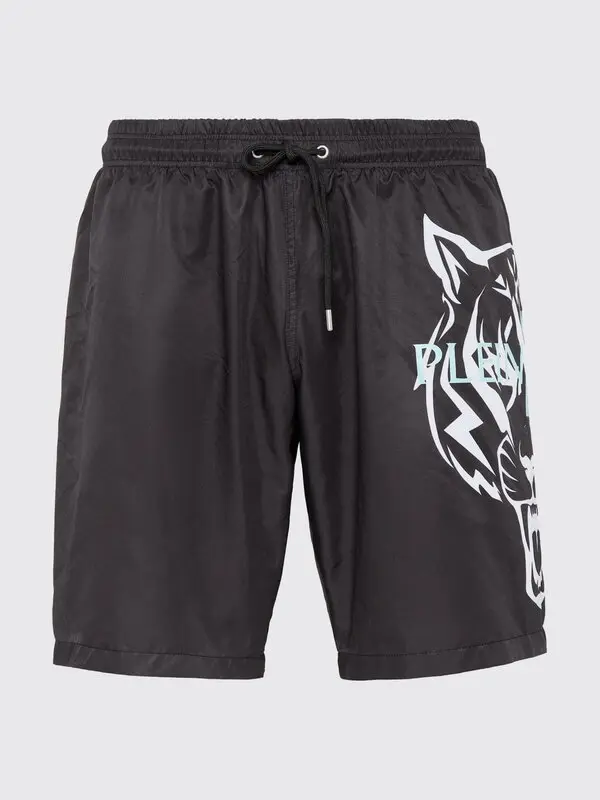 PLEIN SPORT Nylon Swim Trunks With Contrasting Printed Logo - White 1