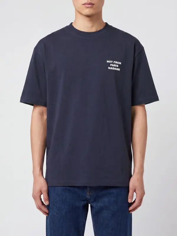 Drole De Monsieur Cotton T-shirt With Logo Print And Dropped Shoulders - Blue