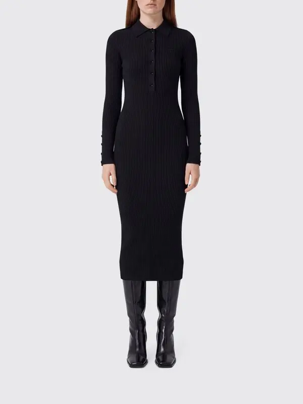 COURREGES Ribbed-knit Slim-fit Midi Polo Dress In Viscose Blend - Black